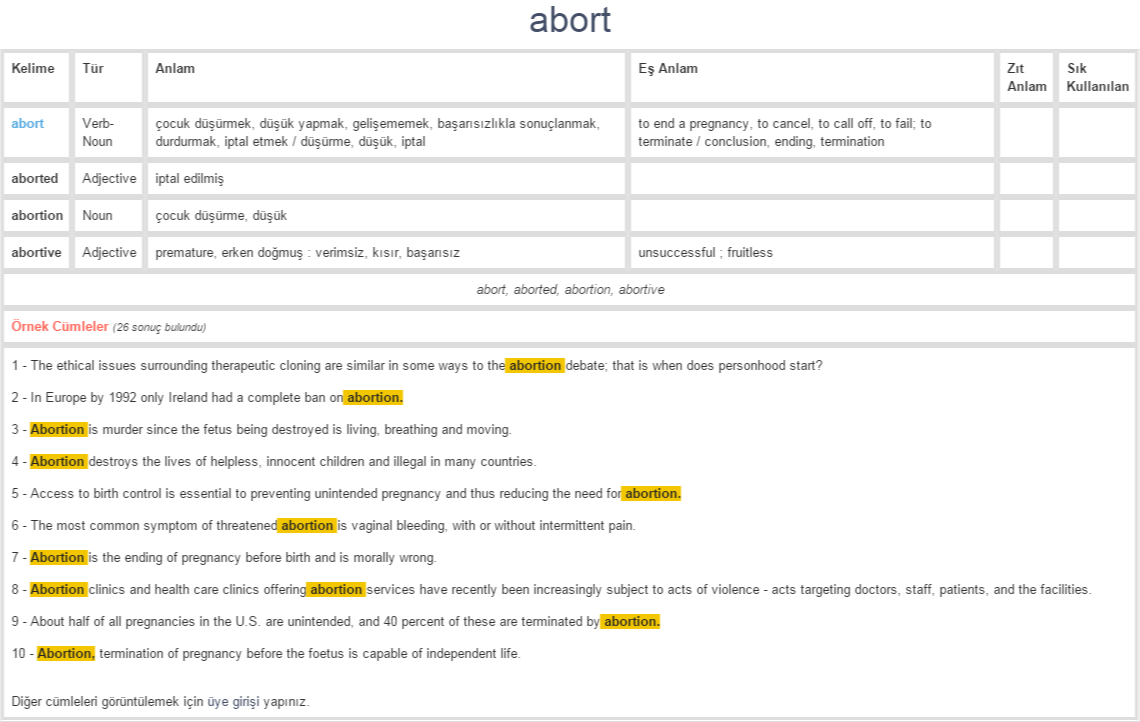 abort ne demek, anlamı nedir | YDS - YÖKDİL İNGİLİZCE-TÜRKÇE BAĞLAMSAL ...