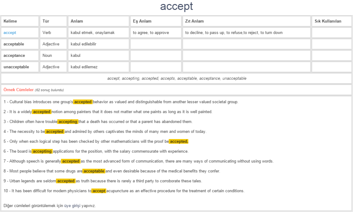 accept ne demek, anlamı nedir | YDS - YÖKDİL İNGİLİZCE-TÜRKÇE BAĞLAMSAL ...