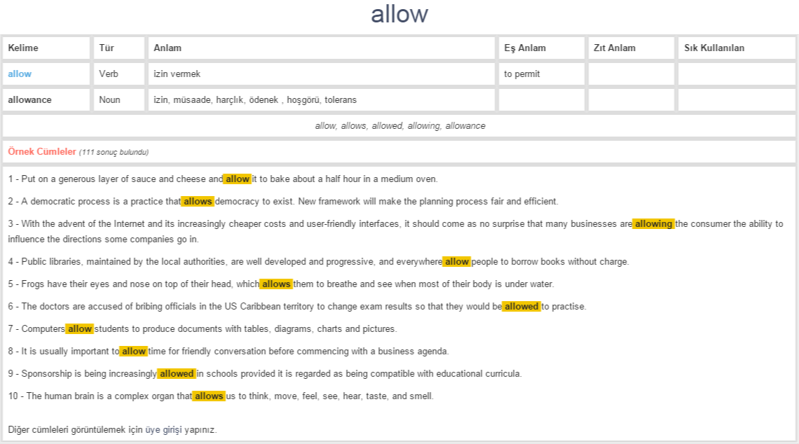 allow ne demek, anlamı nedir | YDS - YÖKDİL İNGİLİZCE-TÜRKÇE BAĞLAMSAL ...