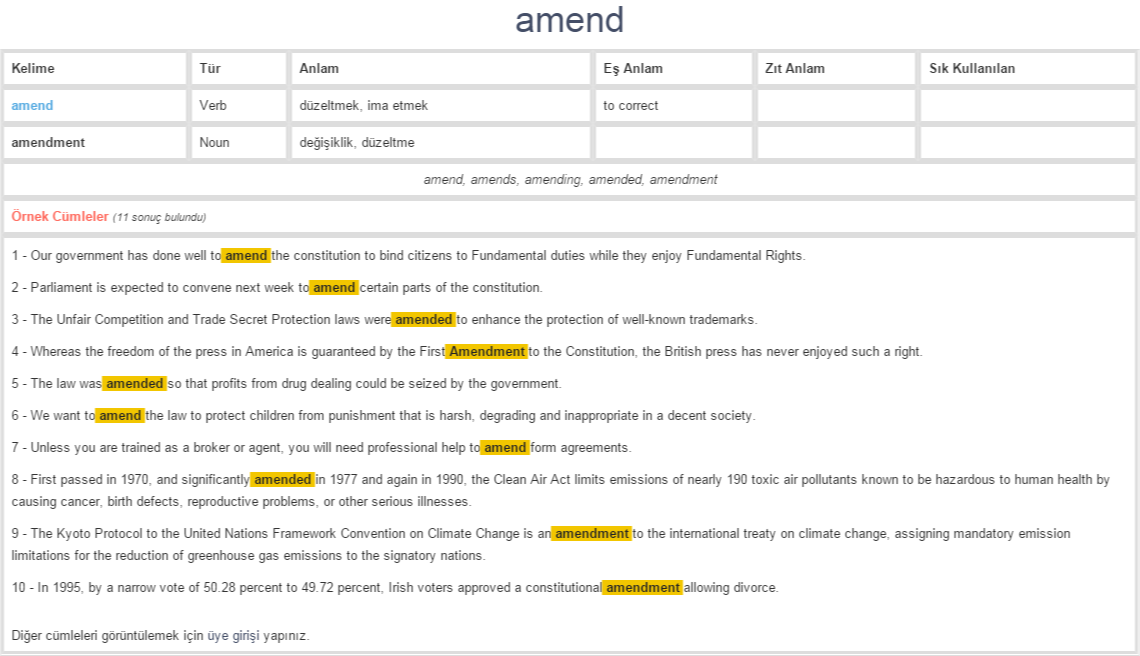 amend ne demek, anlamı nedir | YDS - YÖKDİL İNGİLİZCE-TÜRKÇE BAĞLAMSAL ...