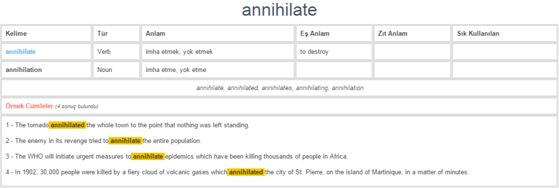 annihilate ne demek, anlamı nedir | YDS - YÖKDİL İNGİLİZCE-TÜRKÇE ...