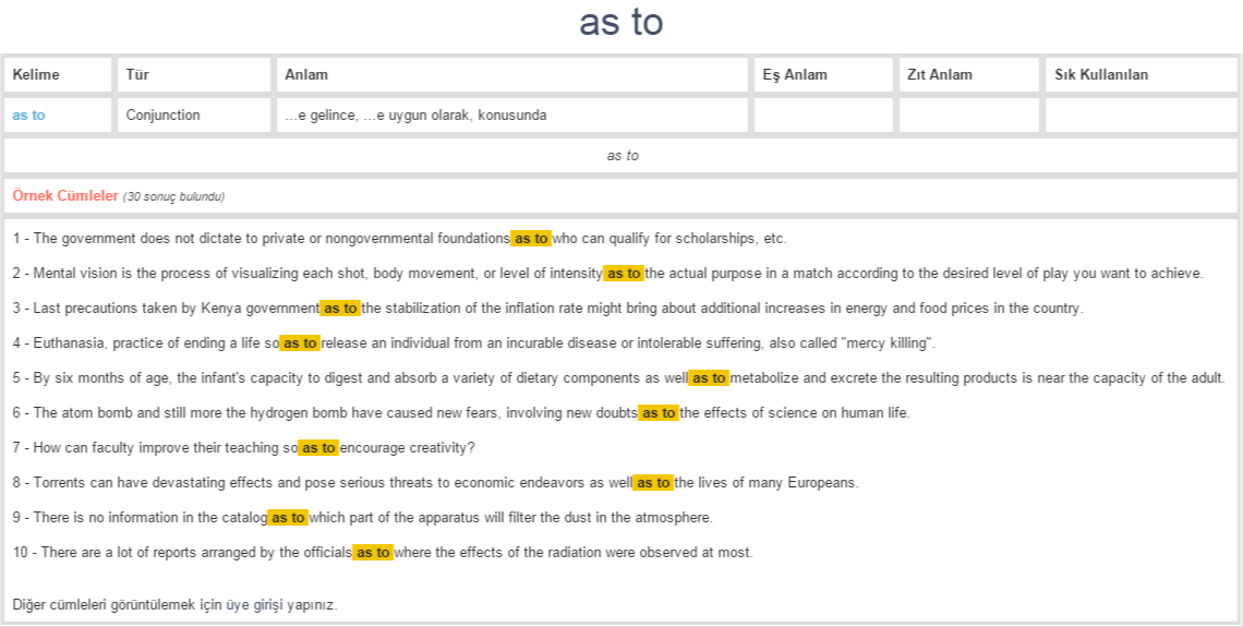 as to ne demek, anlamı nedir | YDS - YÖKDİL İNGİLİZCE-TÜRKÇE BAĞLAMSAL ...