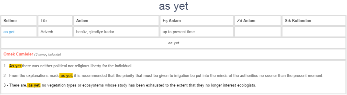 as yet ne demek, anlamı nedir | YDS - YÖKDİL İNGİLİZCE-TÜRKÇE BAĞLAMSAL ...