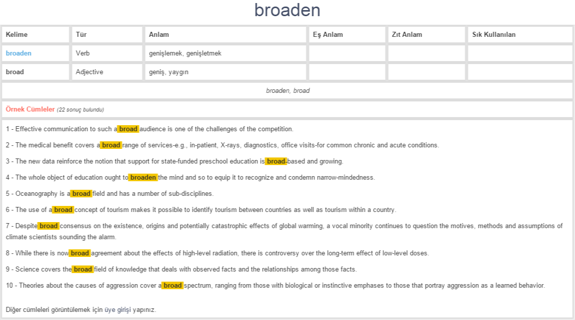 broaden ne demek, anlamı nedir | YDS - YÖKDİL İNGİLİZCE-TÜRKÇE ...