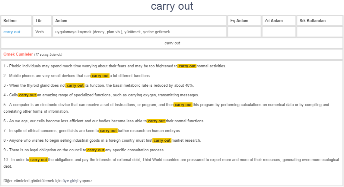 carry out ne demek, anlamı nedir | YDS - YÖKDİL İNGİLİZCE-TÜRKÇE ...
