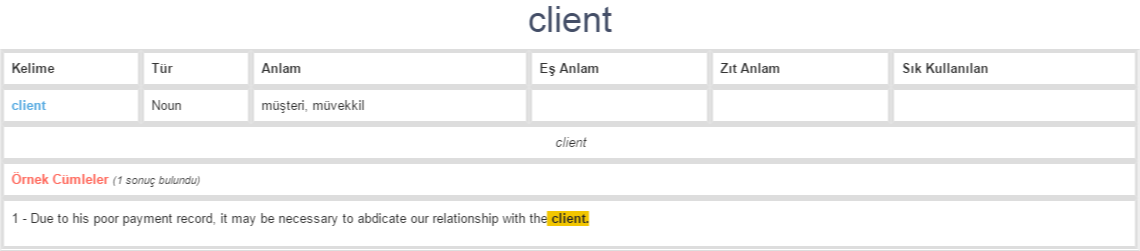 client ne demek, anlamı nedir | YDS - YÖKDİL İNGİLİZCE-TÜRKÇE BAĞLAMSAL ...