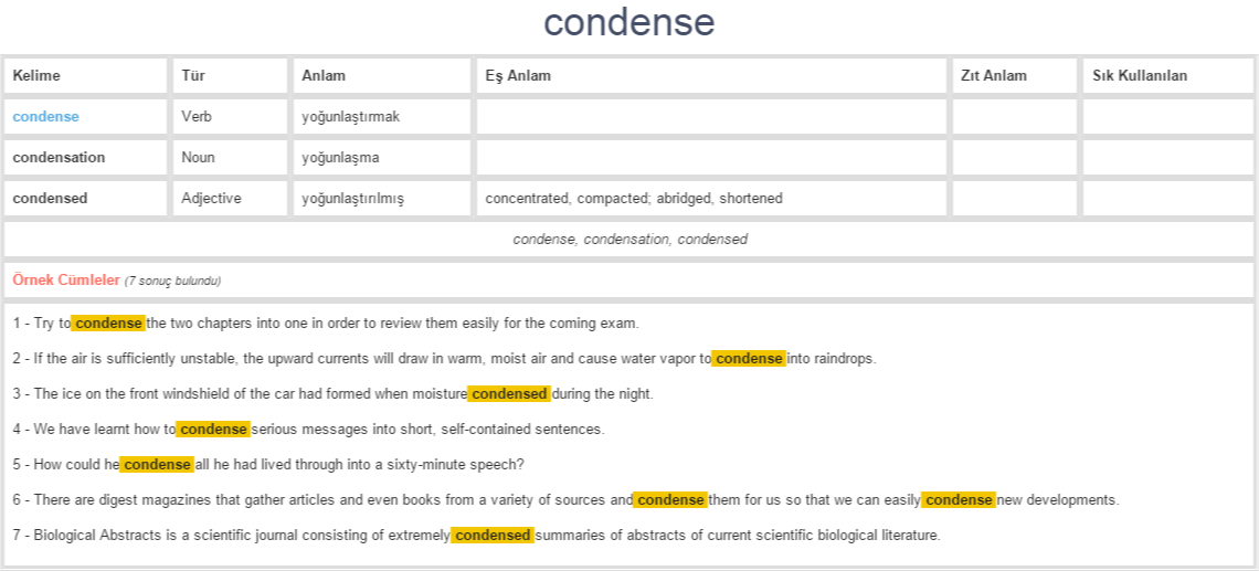 condense ne demek, anlamı nedir | YDS - YÖKDİL İNGİLİZCE-TÜRKÇE ...