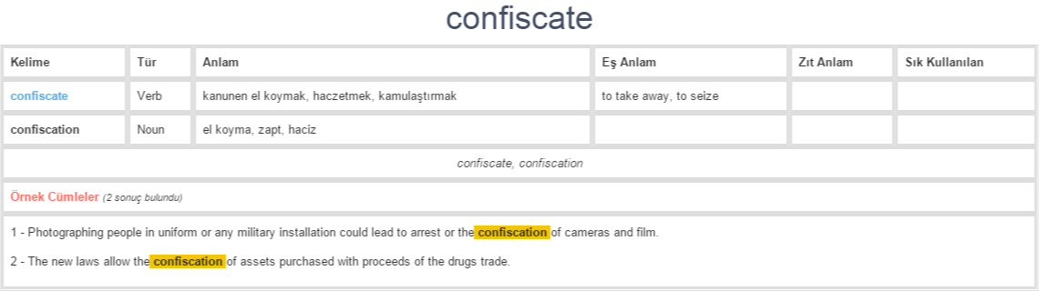 confiscate ne demek, anlamı nedir | YDS - YÖKDİL İNGİLİZCE-TÜRKÇE ...