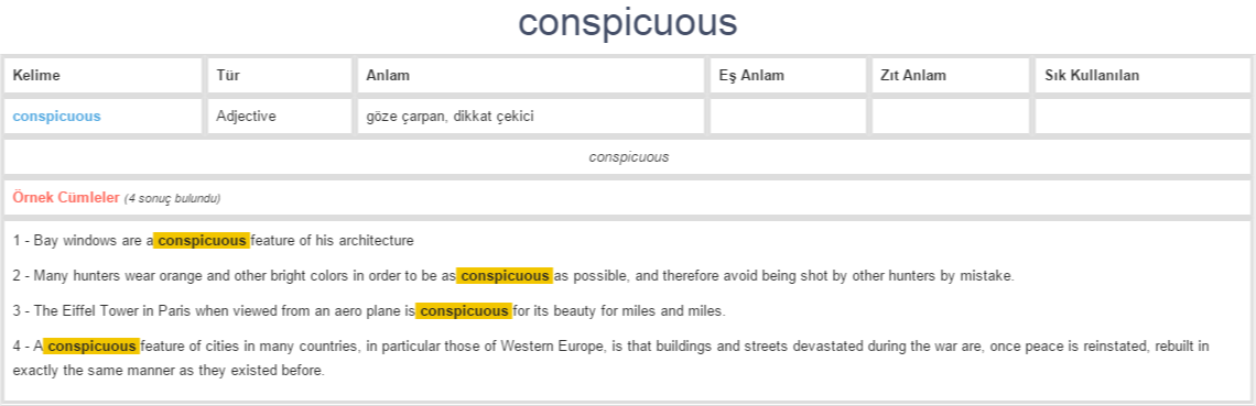 conspicuous ne demek, anlamı nedir | YDS - YÖKDİL İNGİLİZCE-TÜRKÇE ...