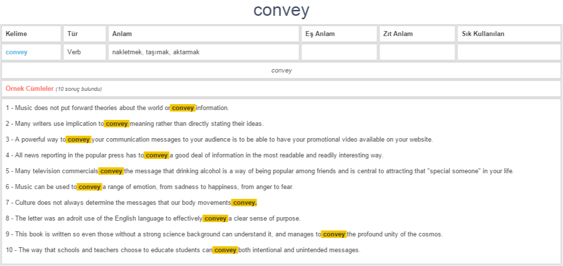 convey ne demek, anlamı nedir | YDS - YÖKDİL İNGİLİZCE-TÜRKÇE BAĞLAMSAL ...