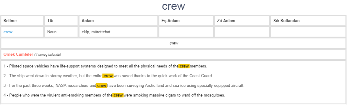 crew ne demek, anlamı nedir | YDS - YÖKDİL İNGİLİZCE-TÜRKÇE BAĞLAMSAL ...