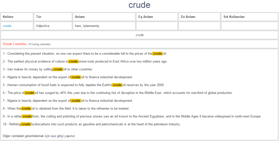 crude ne demek, anlamı nedir | YDS - YÖKDİL İNGİLİZCE-TÜRKÇE BAĞLAMSAL ...
