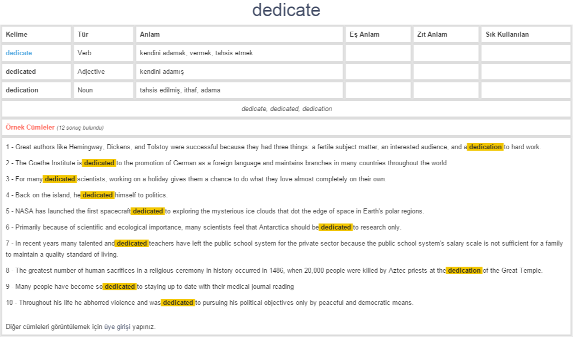 dedicate ne demek, anlamı nedir | YDS - YÖKDİL İNGİLİZCE-TÜRKÇE ...