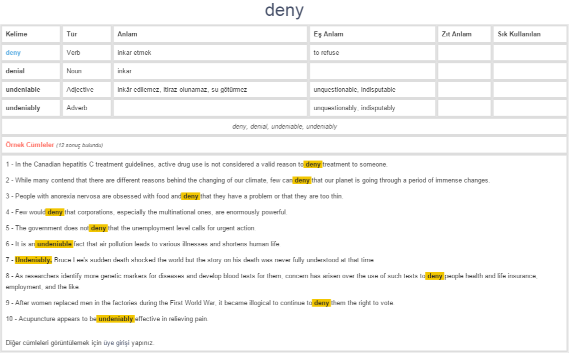 deny ne demek, anlamı nedir | YDS - YÖKDİL İNGİLİZCE-TÜRKÇE BAĞLAMSAL ...