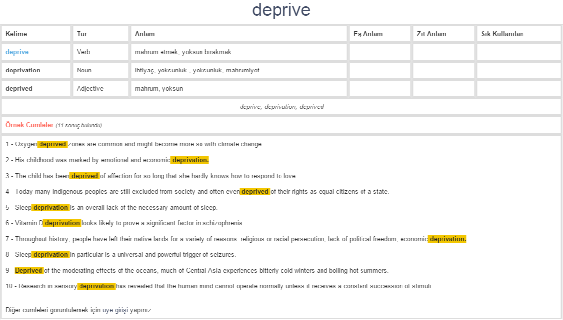 deprive ne demek, anlamı nedir | YDS - YÖKDİL İNGİLİZCE-TÜRKÇE ...