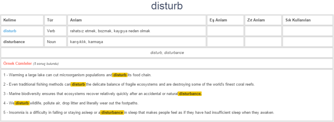 disturb ne demek, anlamı nedir | YDS - YÖKDİL İNGİLİZCE-TÜRKÇE ...