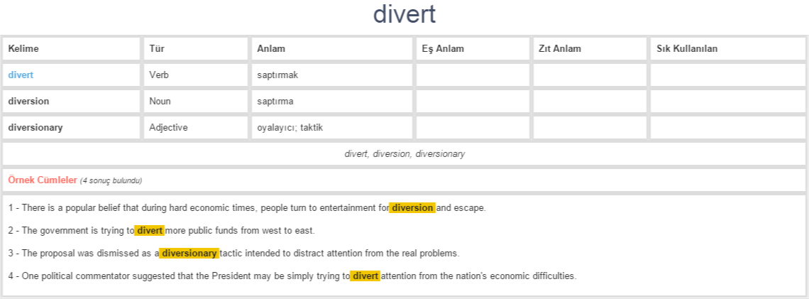 divert ne demek, anlamı nedir | YDS - YÖKDİL İNGİLİZCE-TÜRKÇE BAĞLAMSAL ...