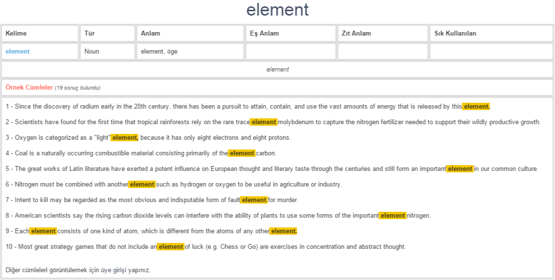 element ne demek, anlamı nedir | YDS - YÖKDİL İNGİLİZCE-TÜRKÇE ...