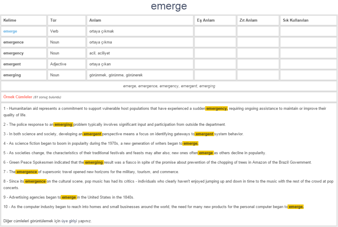 emerge ne demek, anlamı nedir | YDS - YÖKDİL İNGİLİZCE-TÜRKÇE BAĞLAMSAL ...