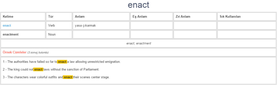 enact ne demek, anlamı nedir | YDS - YÖKDİL İNGİLİZCE-TÜRKÇE BAĞLAMSAL ...