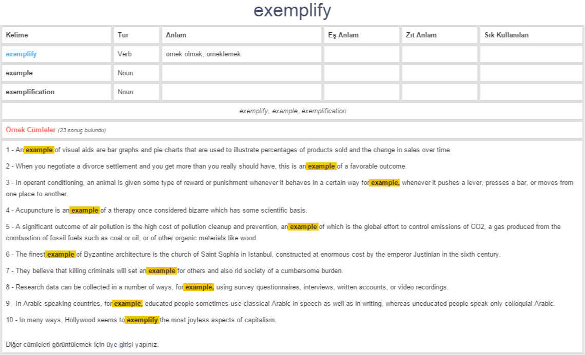 exemplify ne demek, anlamı nedir | YDS - YÖKDİL İNGİLİZCE-TÜRKÇE ...