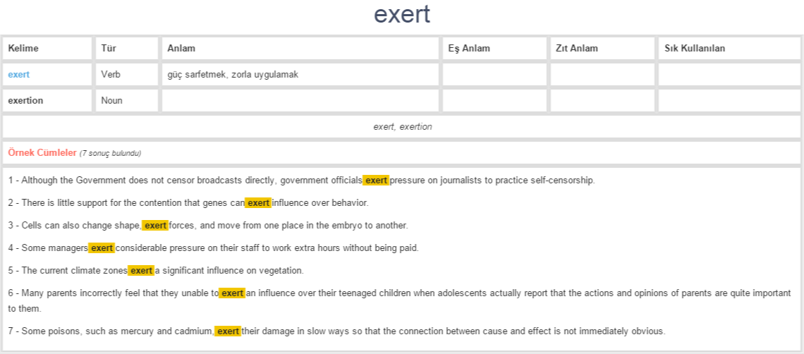 exert ne demek, anlamı nedir | YDS - YÖKDİL İNGİLİZCE-TÜRKÇE BAĞLAMSAL ...