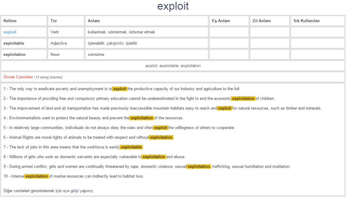 exploit ne demek, anlamı nedir | YDS - YÖKDİL İNGİLİZCE-TÜRKÇE ...