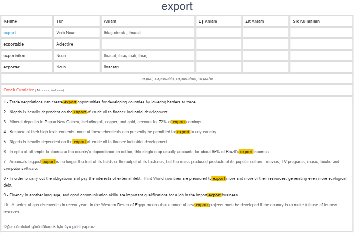 export ne demek, anlamı nedir | YDS - YÖKDİL İNGİLİZCE-TÜRKÇE BAĞLAMSAL ...