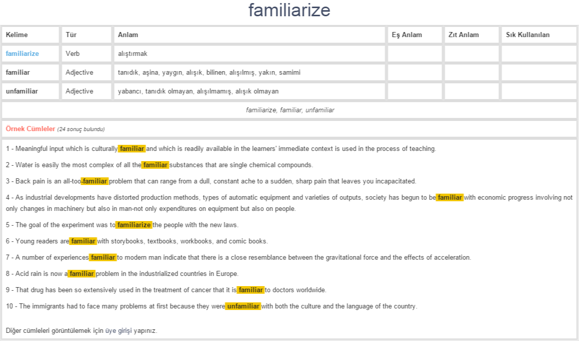 familiarize ne demek, anlamı nedir | YDS - YÖKDİL İNGİLİZCE-TÜRKÇE ...
