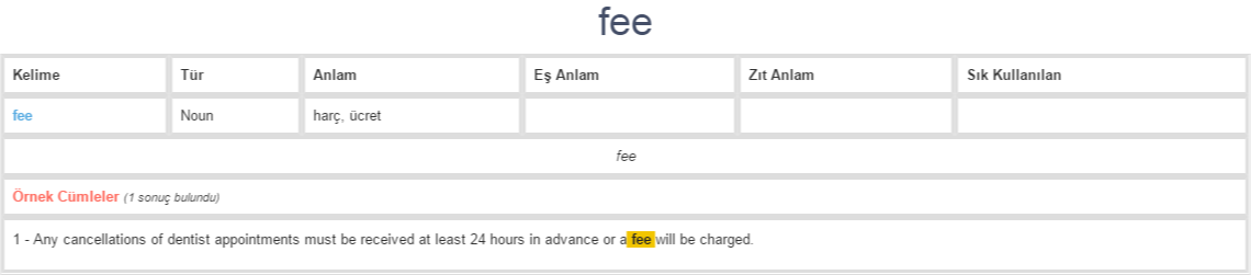 fee ne demek, anlamı nedir | YDS - YÖKDİL İNGİLİZCE-TÜRKÇE BAĞLAMSAL ...