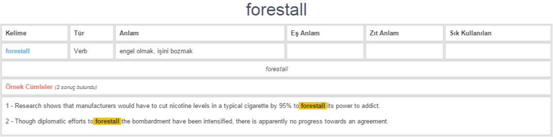 forestall ne demek, anlamı nedir | YDS - YÖKDİL İNGİLİZCE-TÜRKÇE ...