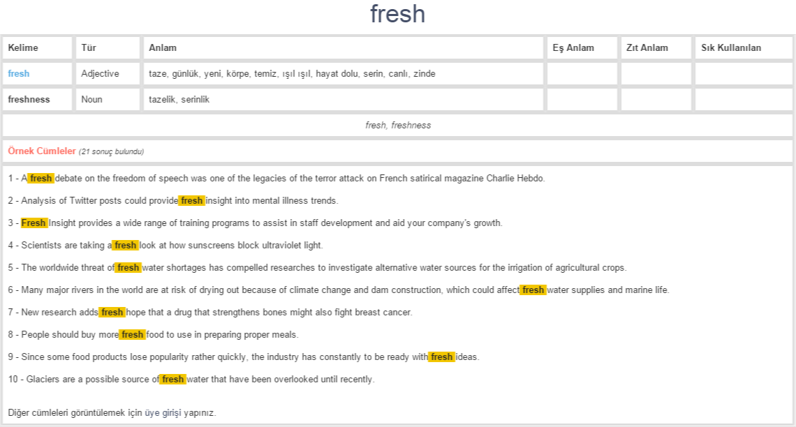 fresh ne demek, anlamı nedir | YDS - YÖKDİL İNGİLİZCE-TÜRKÇE BAĞLAMSAL ...