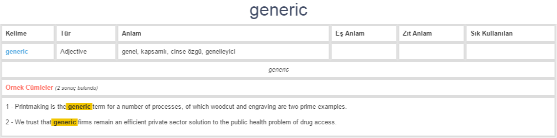 generic ne demek, anlamı nedir | YDS - YÖKDİL İNGİLİZCE-TÜRKÇE ...