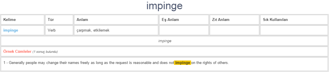 impinge ne demek, anlamı nedir | YDS - YÖKDİL İNGİLİZCE-TÜRKÇE ...