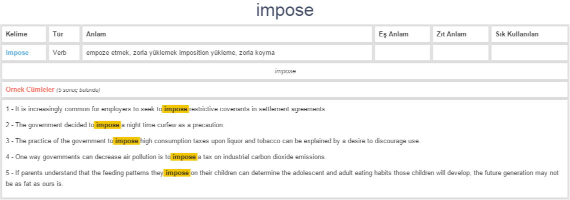 impose ne demek, anlamı nedir | YDS - YÖKDİL İNGİLİZCE-TÜRKÇE BAĞLAMSAL ...