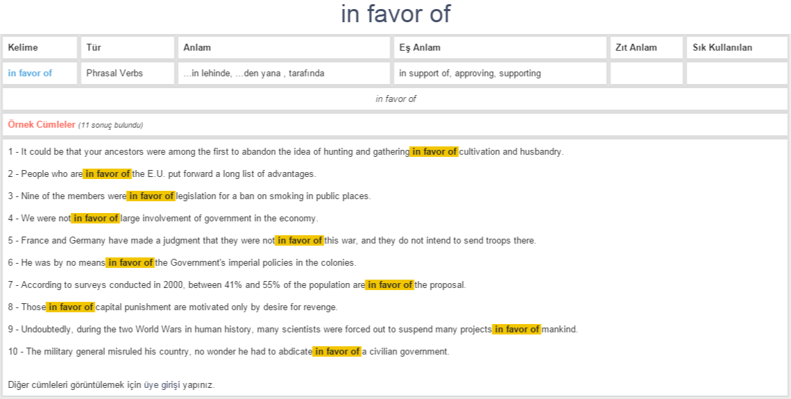 in favor of ne demek, anlamı nedir | YDS - YÖKDİL İNGİLİZCE-TÜRKÇE ...