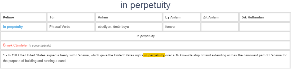 in perpetuity ne demek, anlamı nedir | YDS - YÖKDİL İNGİLİZCE-TÜRKÇE ...