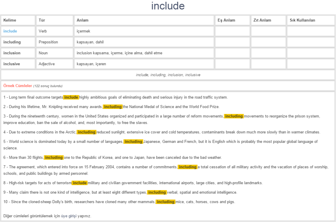 include ne demek, anlamı nedir | YDS - YÖKDİL İNGİLİZCE-TÜRKÇE ...