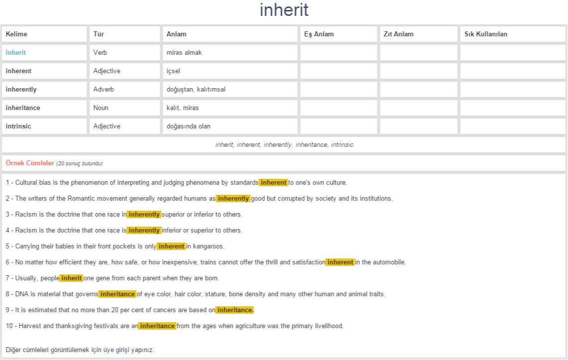 inherit ne demek, anlamı nedir | YDS - YÖKDİL İNGİLİZCE-TÜRKÇE ...