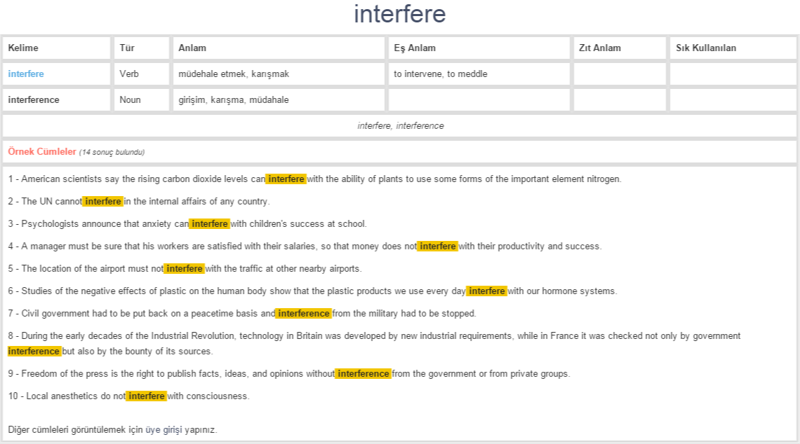 interfere ne demek, anlamı nedir | YDS - YÖKDİL İNGİLİZCE-TÜRKÇE ...