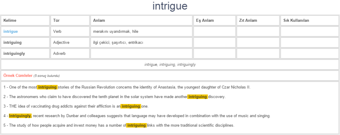 intrigue ne demek, anlamı nedir | YDS - YÖKDİL İNGİLİZCE-TÜRKÇE ...