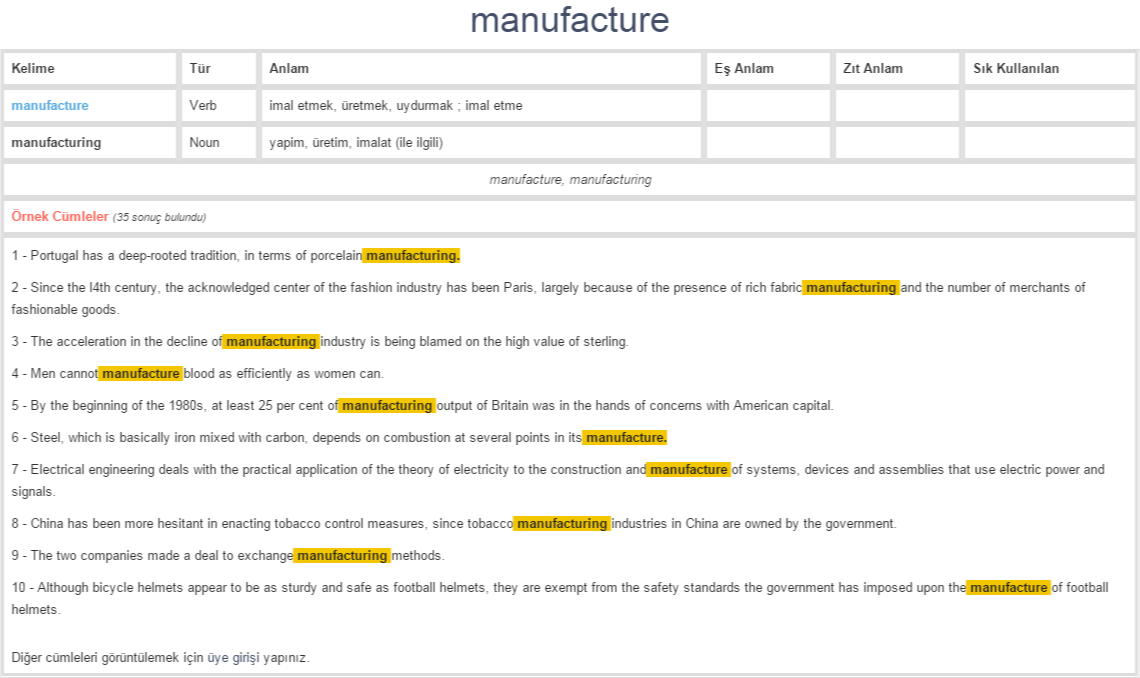 manufacture ne demek, anlamı nedir | YDS - YÖKDİL İNGİLİZCE-TÜRKÇE ...