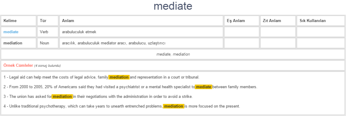 mediate ne demek, anlamı nedir | YDS - YÖKDİL İNGİLİZCE-TÜRKÇE ...