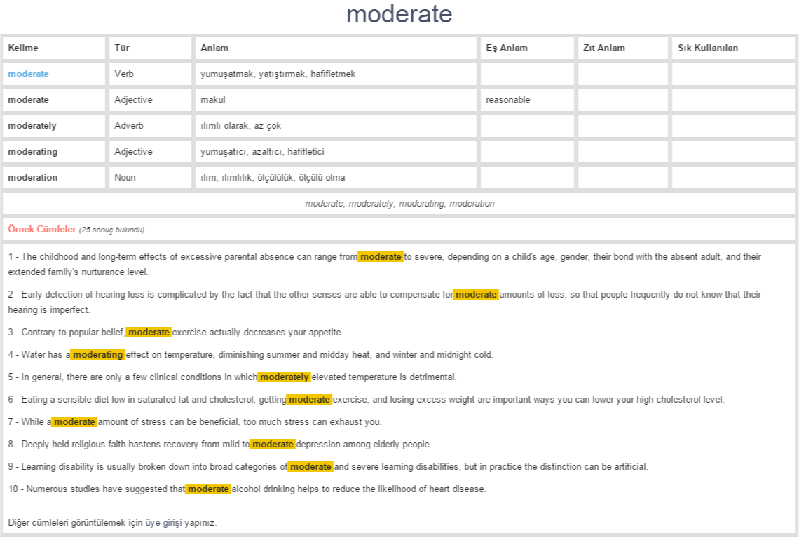 moderate ne demek, anlamı nedir | YDS - YÖKDİL İNGİLİZCE-TÜRKÇE ...