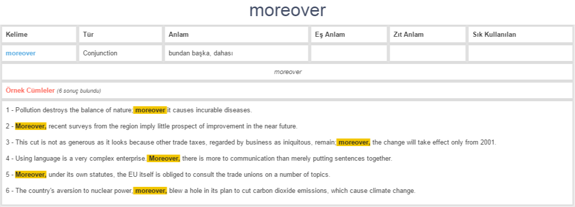 moreover ne demek, anlamı nedir | YDS - YÖKDİL İNGİLİZCE-TÜRKÇE ...