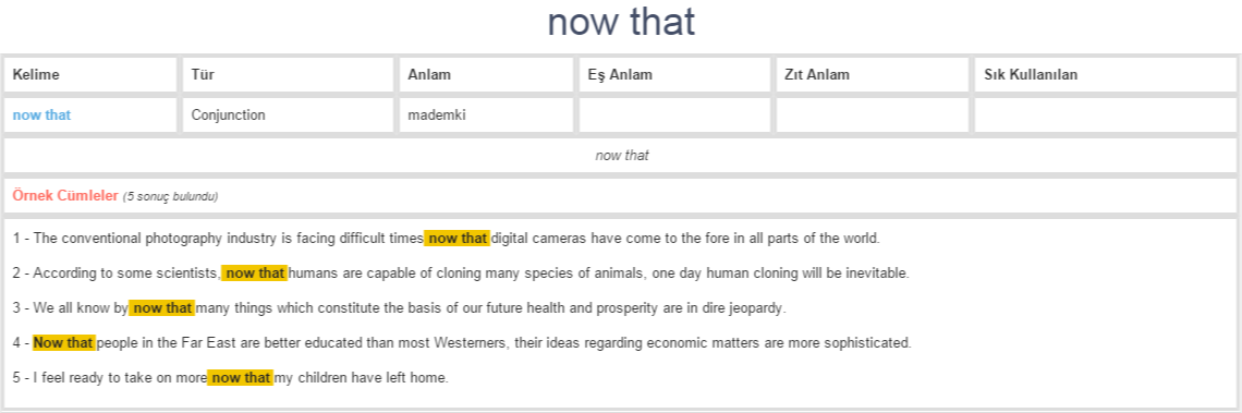 now that ne demek, anlamı nedir | YDS - YÖKDİL İNGİLİZCE-TÜRKÇE ...