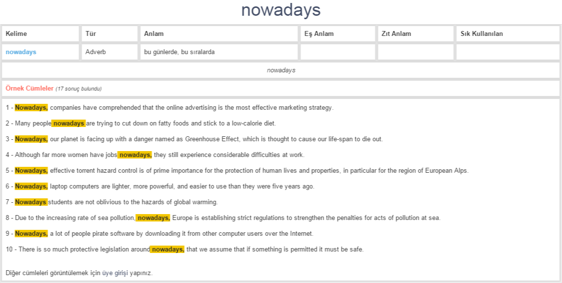 nowadays ne demek, anlamı nedir | YDS - YÖKDİL İNGİLİZCE-TÜRKÇE ...