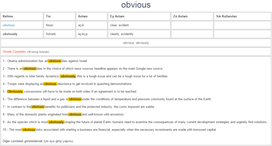 obvious ne demek, anlamı nedir | YDS - YÖKDİL İNGİLİZCE-TÜRKÇE ...