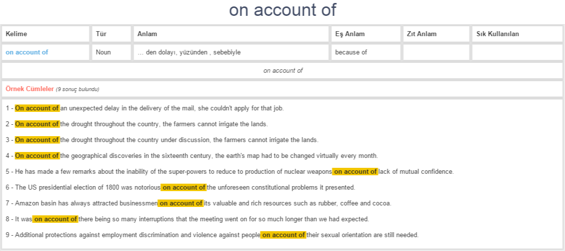 on account of ne demek, anlamı nedir | YDS - YÖKDİL İNGİLİZCE-TÜRKÇE ...