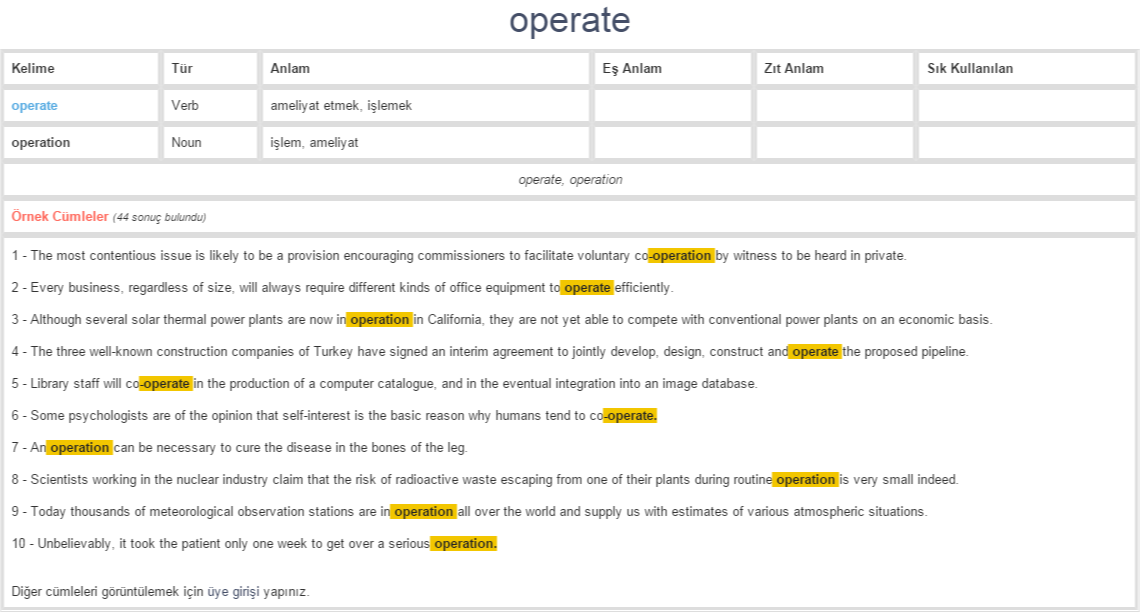 operate ne demek, anlamı nedir | YDS - YÖKDİL İNGİLİZCE-TÜRKÇE ...
